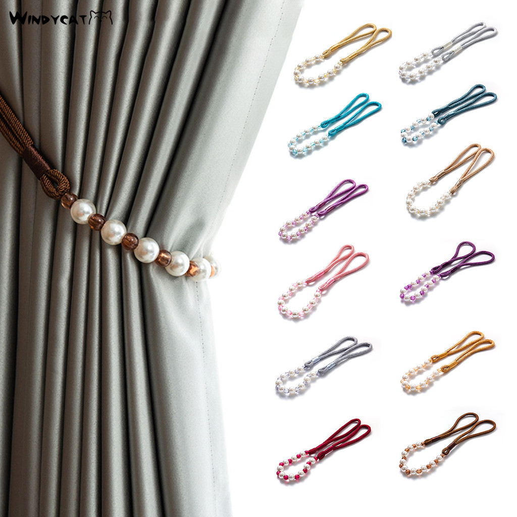 [WC] Punch Free Beaded Pearl ic Curtain Tieback Rope Buckle Holder ...