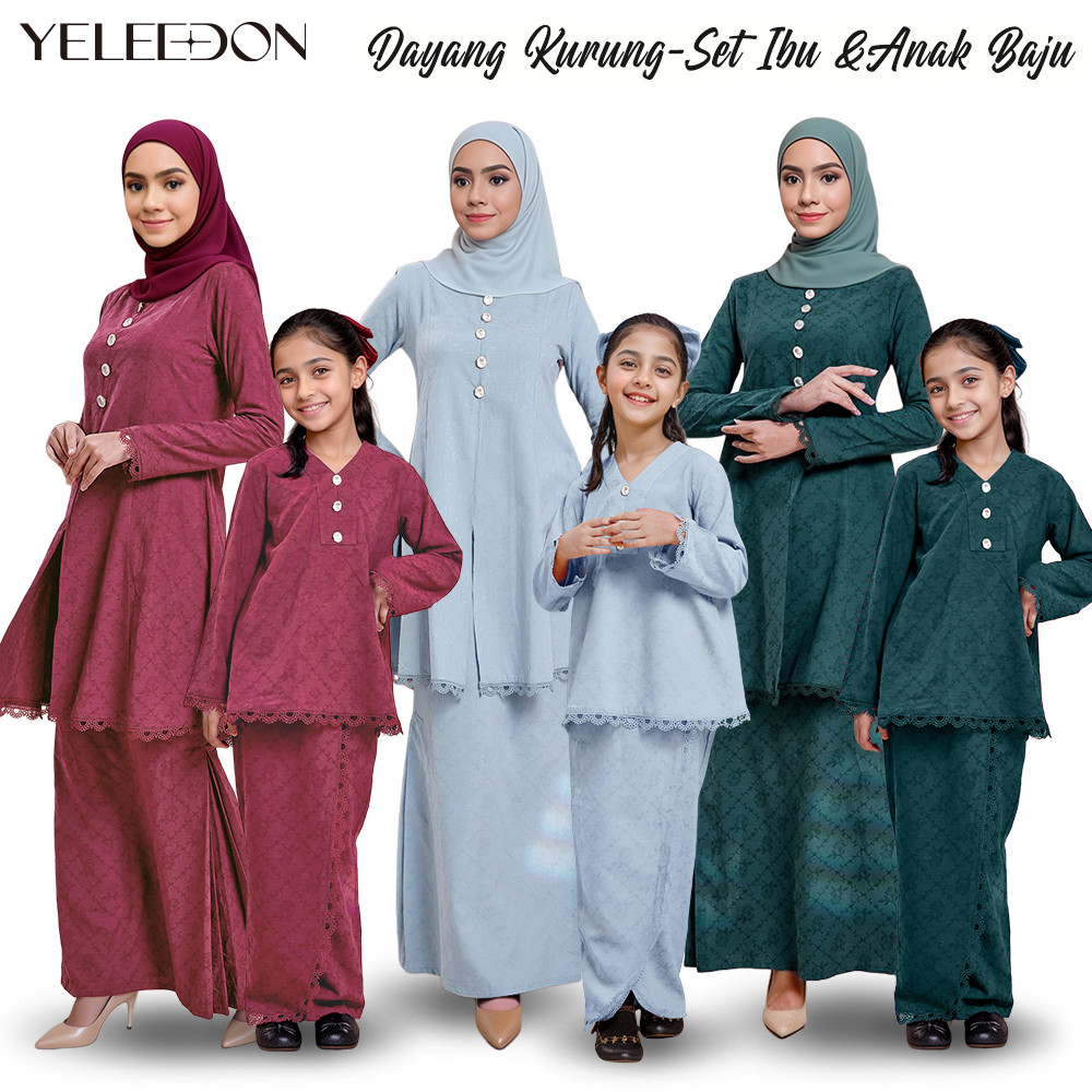 YELEEDON Dayang Rose Cotton Kebarung baju kurung sedondon ibu dan anak ...