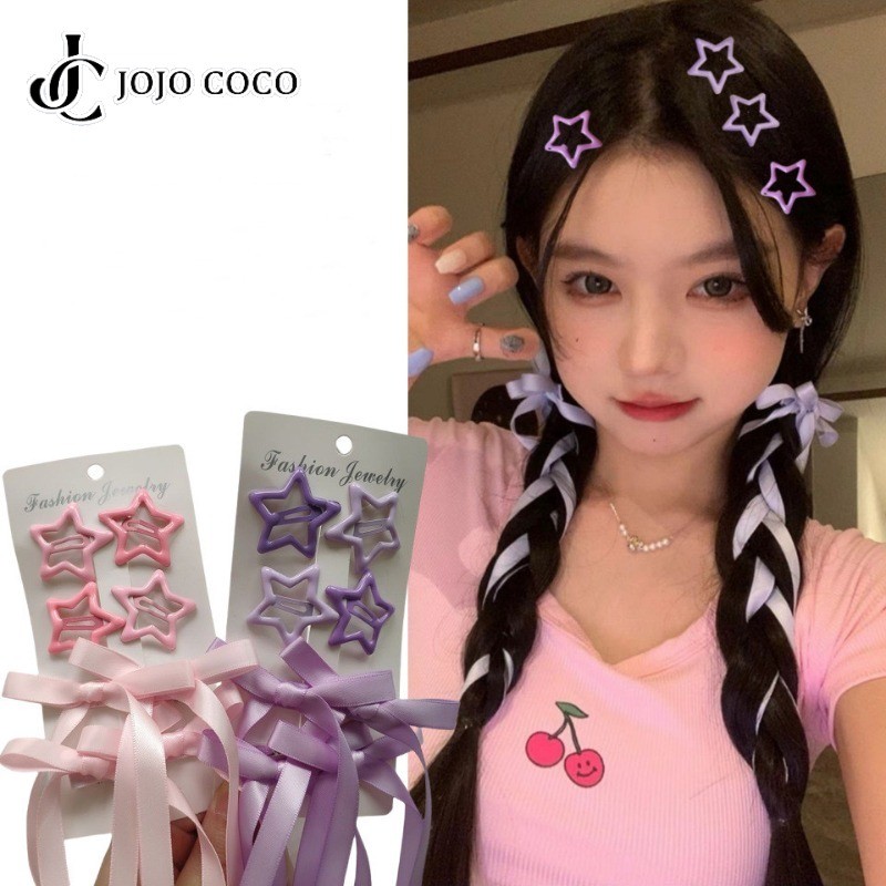 JOJO COCO Star Bow Ribbon Side Clip Korean Style Sweet Fashion Women's ...