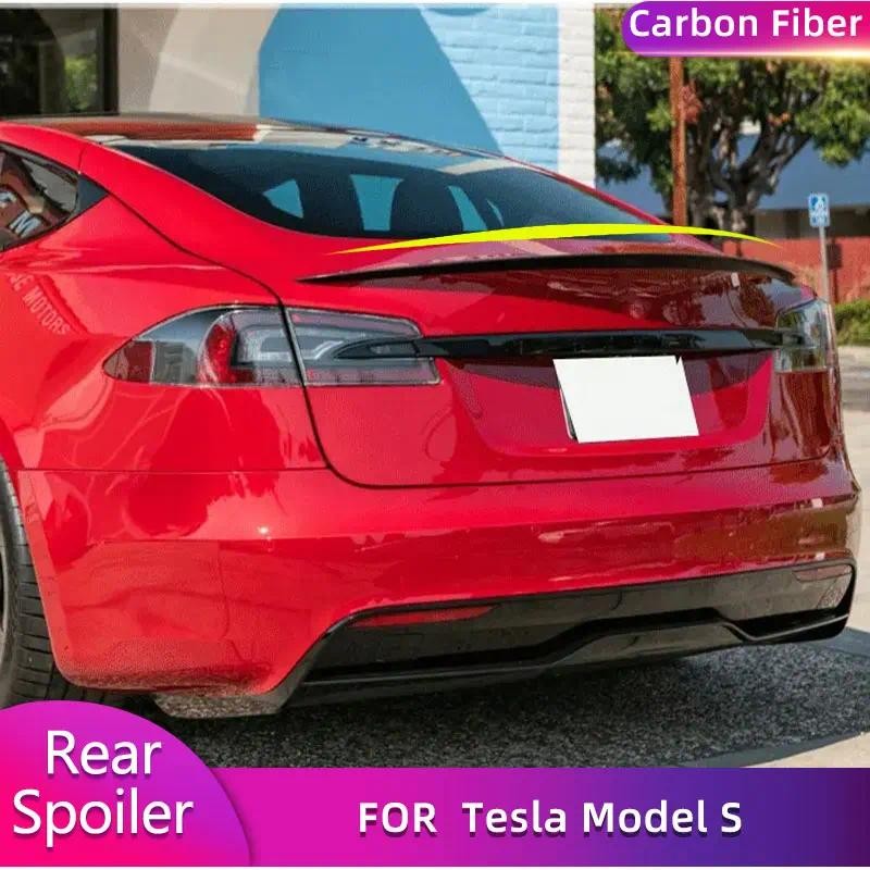 Dry Carbon Fiber Car Rear Trunk Spoiler Wings For Tesla Model S Sedan ...
