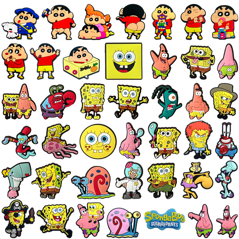SpongeBob Shin-chan cartoon jibbit shoe Charms Sandals Pendant Button ...