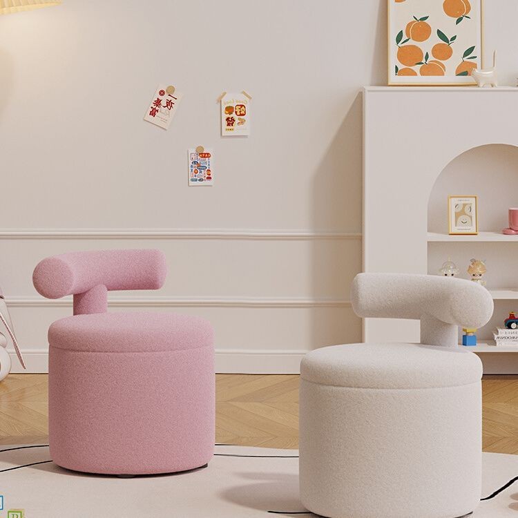 Small Stool Household Storage Stool Bedroom Lamb Fleece Backrest Chair ...