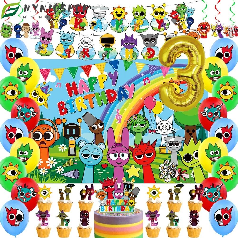 MIOSHOP 30pcs Cake Topper, Backdrop Rhythm Box Sprunki Balloons ...