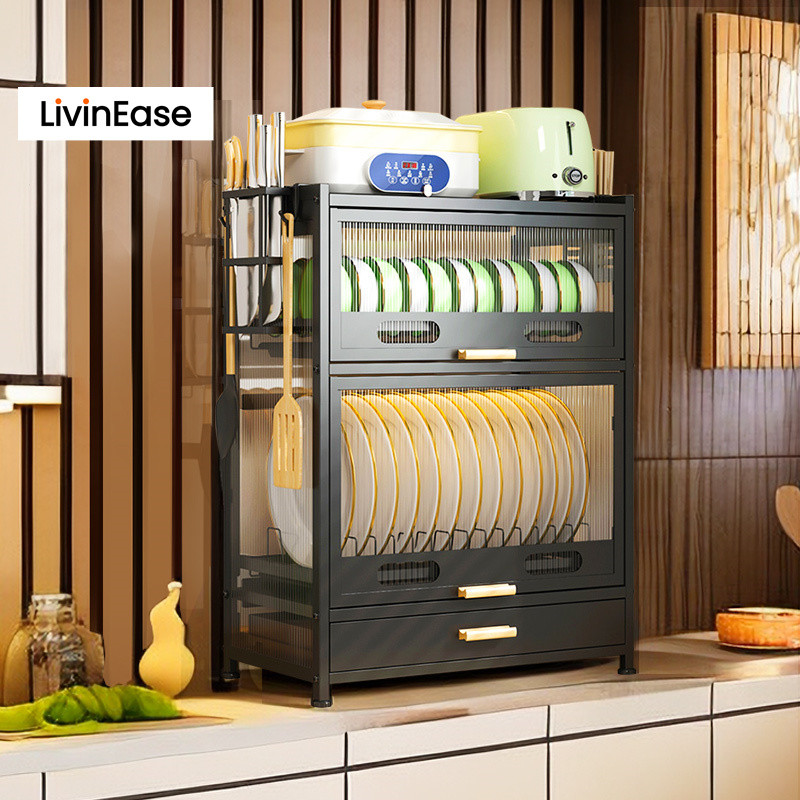 LivinEase Rak Piring With Drawer Kitchen Dishware Cabinet Almari ...