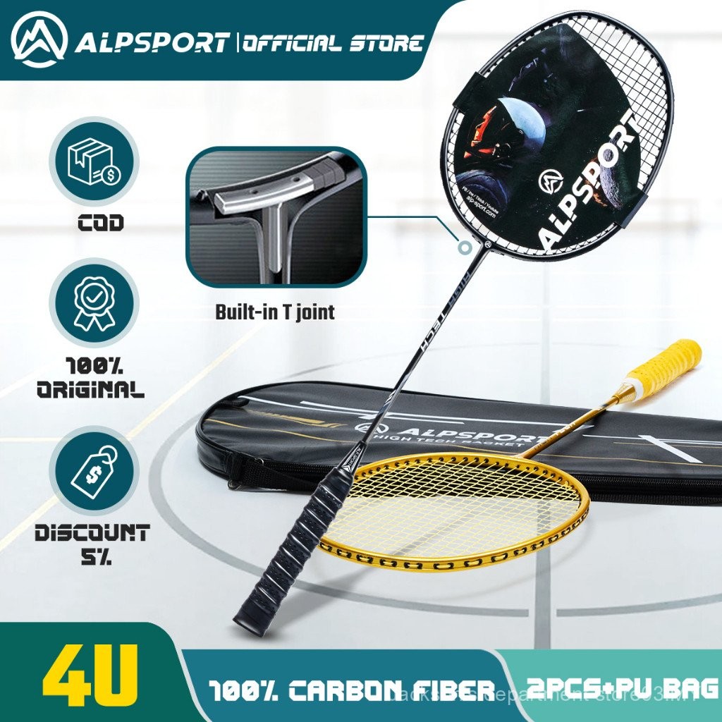 ⭐⭐ALPSPORT RR 4U 22LBS G5 Black Badminton Racket Original Design Carbon ...