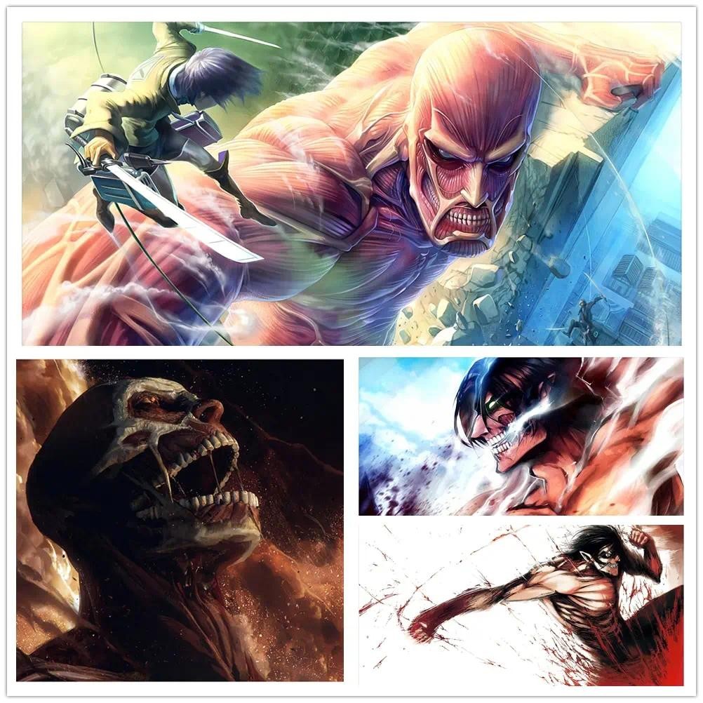 Penanda kanvas retro Jepun Attack on Titan, gambar seni dinding untuk ...