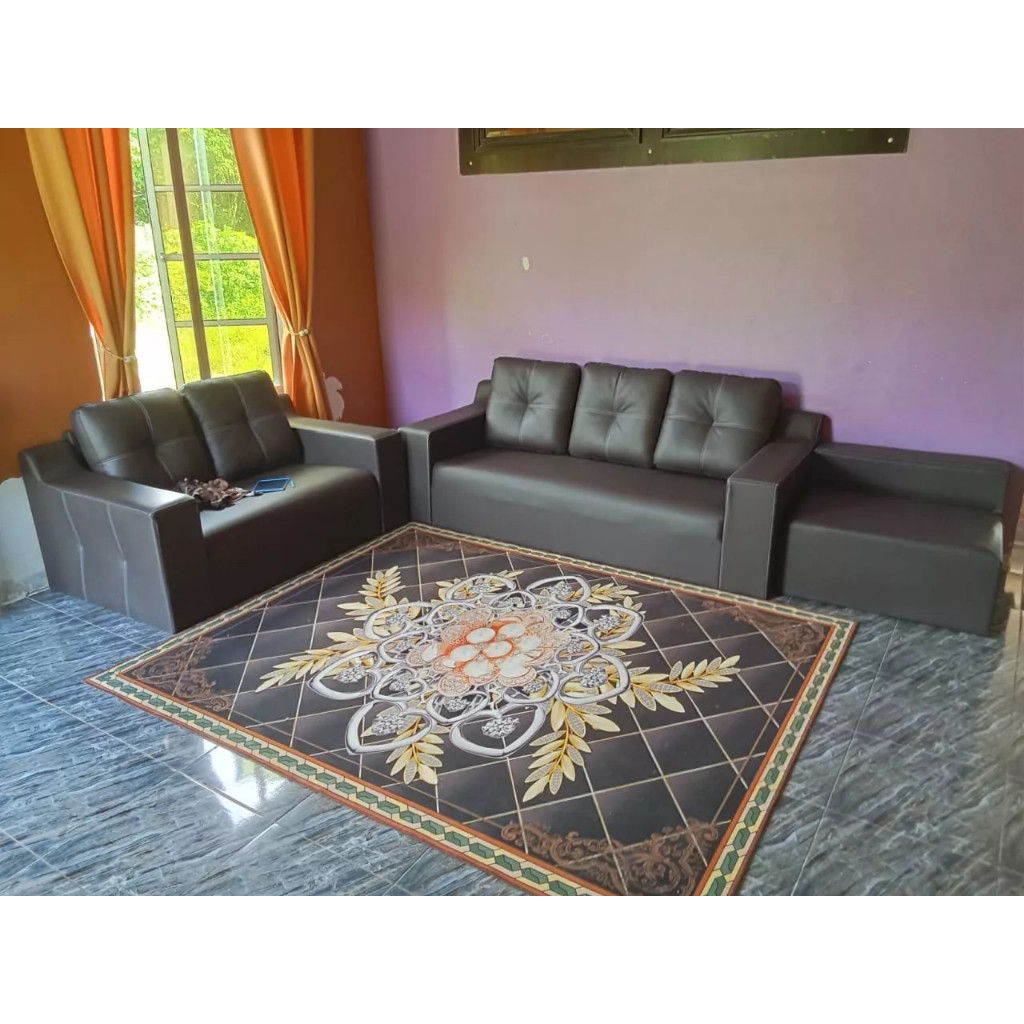 PVC Sofa 2 Seater 3 Seater Free 1 Stool L Shape Sofa | Shopee Malaysia