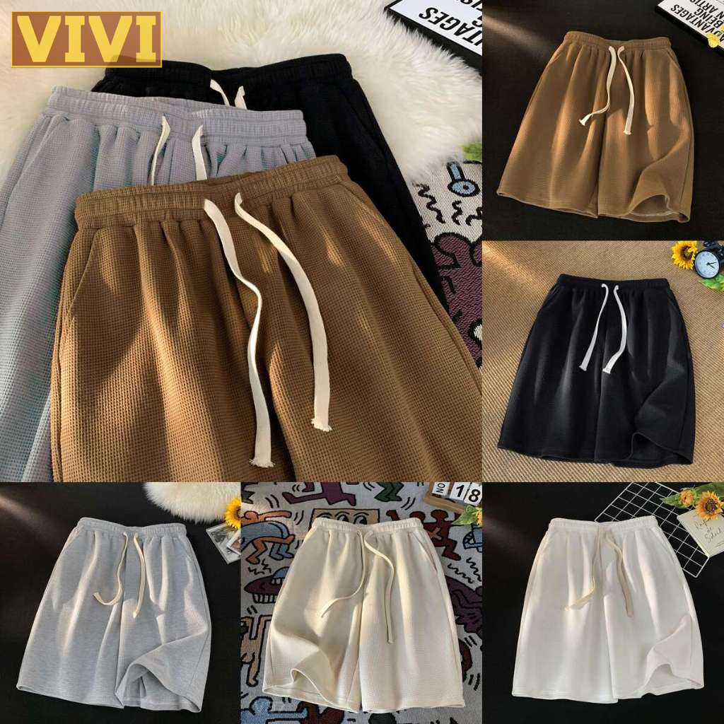 [M-5XL/100kg] Seluar Pendek Waffle Shorts Men's Summer Thin Loose Casual Sports Plus Size ...