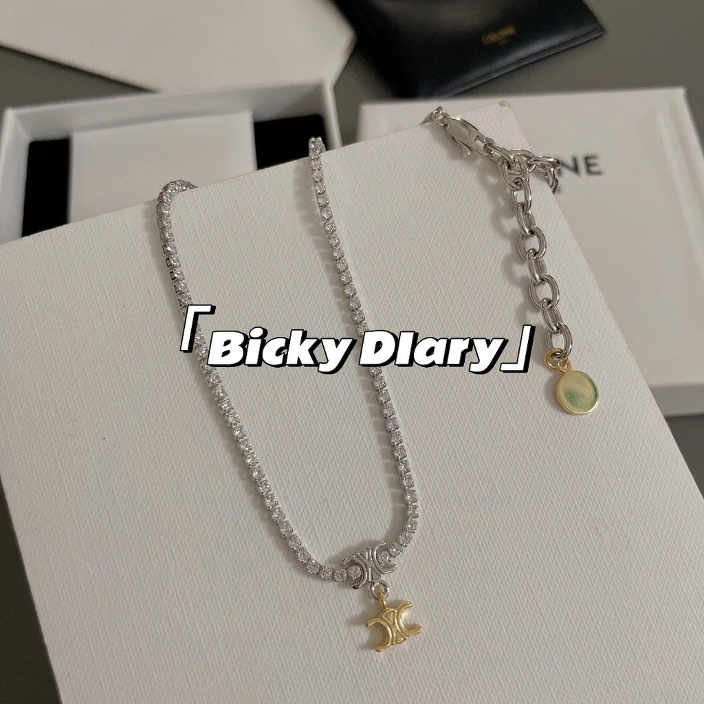 Celine Full Diamond Chain Double Arc de Triomphe Necklace/Closed Eyes ...