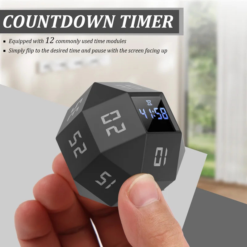 Smart Flip Timer Cube - Gravity Sensor Countdown Timer with 12 Preset ...