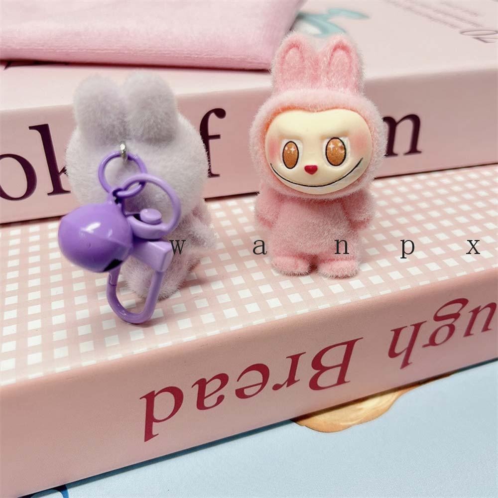 WANPX Wing Labubu Keychain, Silica Gel Mini Flocking Labubu Pendant ...