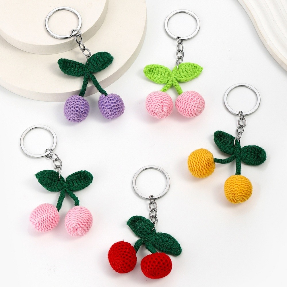Fashion Woolen Braided Cherry Key Ring Colorful Knitted Fruit Keychains ...