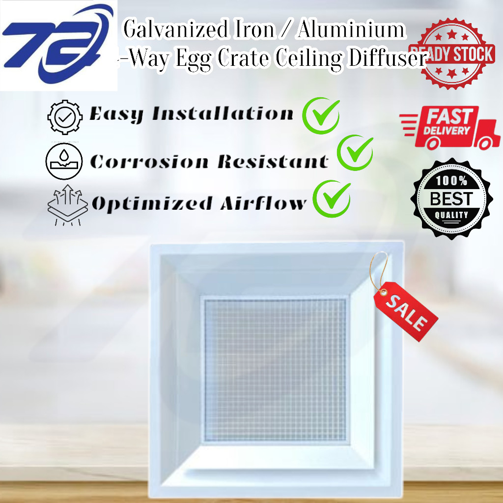 Aluminium 4-Way Egg Crate Ceiling Diffuser complete with round damper ...