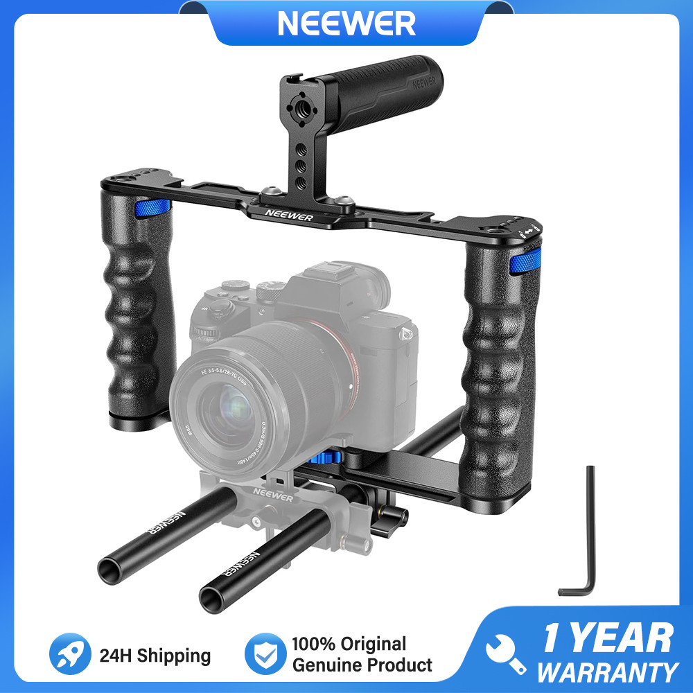 NEEWER Aluminum Alloy Camera Cage, Filmmaking Rig with Top Handle, Dual ...