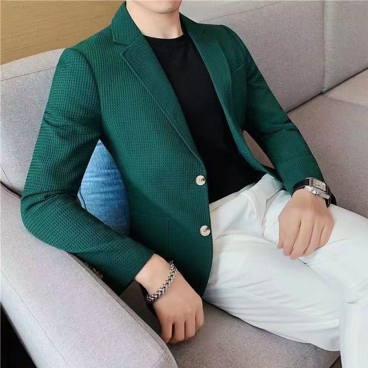 Sgsellert Waffle Suit Jacket Men Casual Autumn Street Wear High-End ...