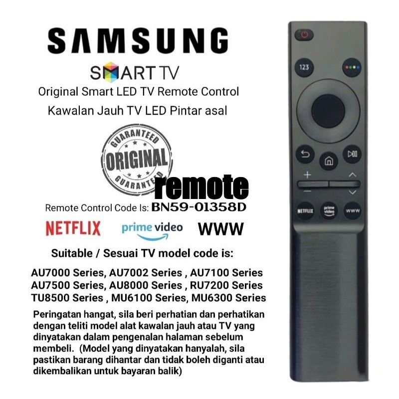 Samsung Remote Control For Smart TV LED Smart TV Remote Control Universal Replacement BN59 ...