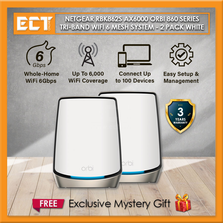 Netgear RBK862S AX6000 Orbi 860 Series Tri-Band Wifi 6 Mesh System - 2 ...