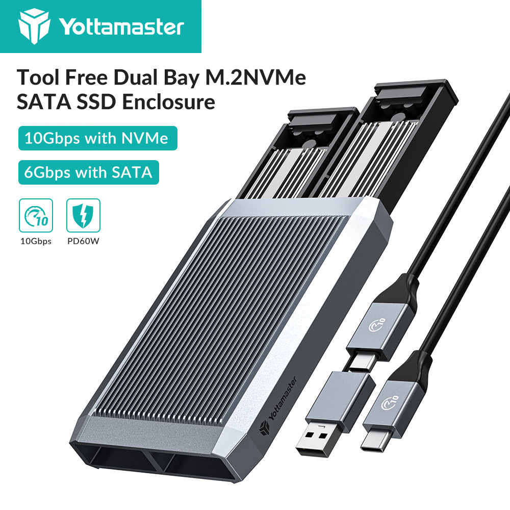 Yottamaster NVMe SATA Enclosure M.2 SSD Adapter Support M PCIe and B+M Key External Hard Drive ...
