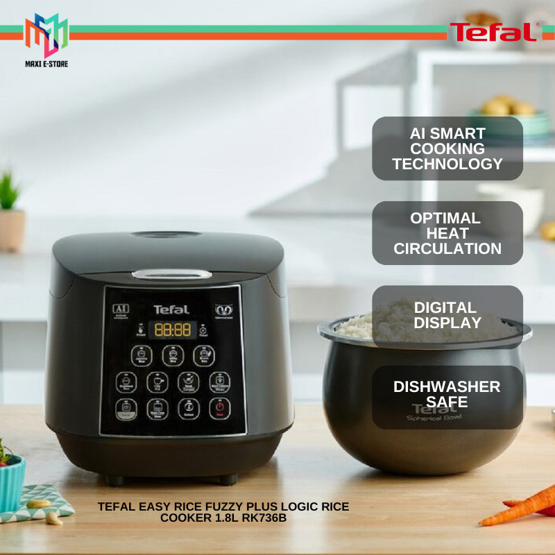 Tefal RK736B Easy Rice Fuzzy Plus Logic Rice Cooker 1.8L AI Smart Cooking Technology RK736B ...