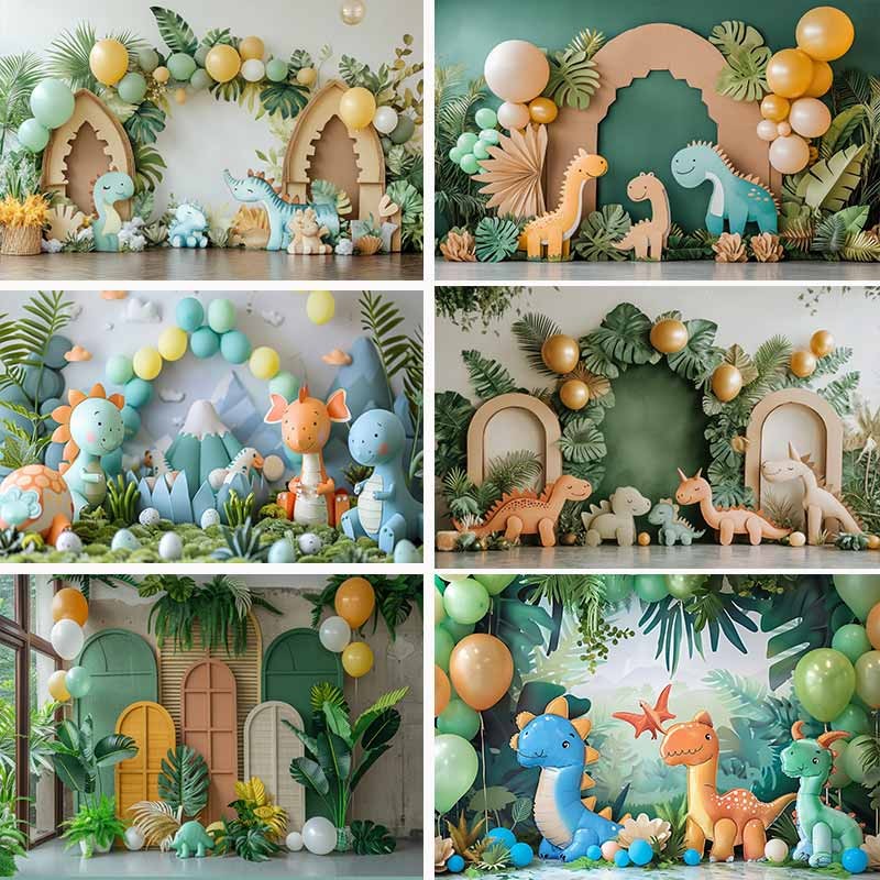 Cute Dinosaurs Balloons Birthday Backdrop Photography Baby Shower Kids ...
