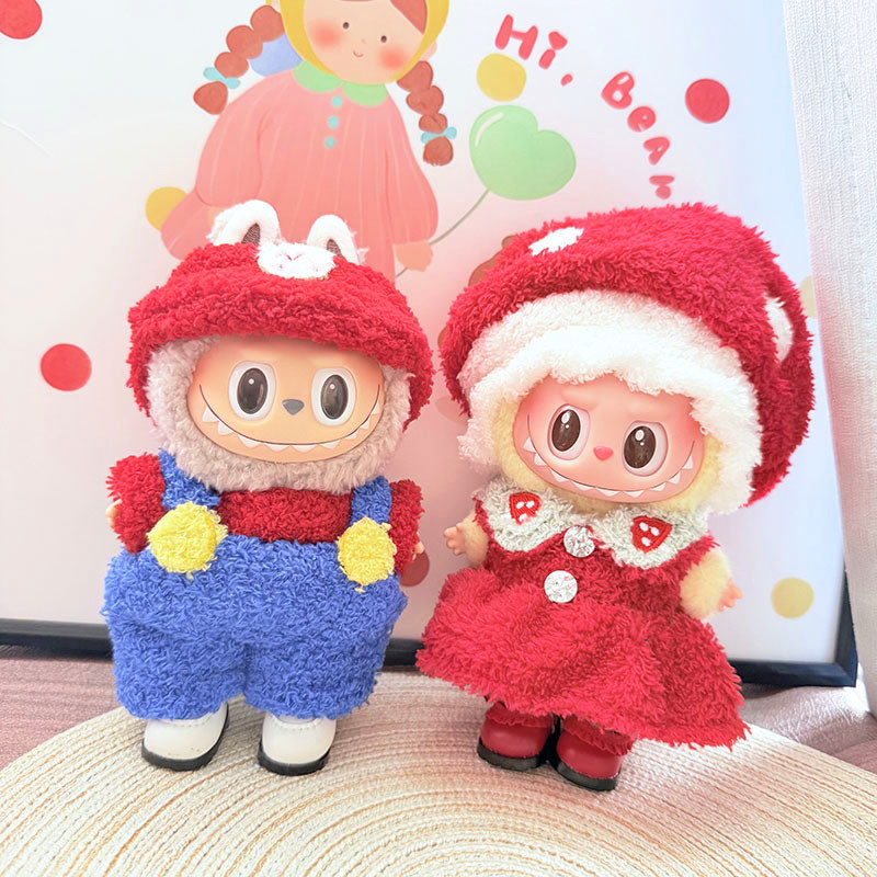 LABUBU V1/V2/V3 17cm Plush Doll Pendant Baby Clothes Mario Mushroom ...