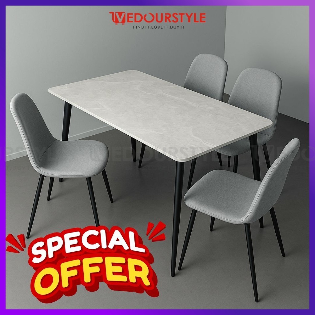 Vedourstyle 1+4 Sintered Stone Set Dining Table Dining Chair Cafe Restaurant Ceramic Table ...