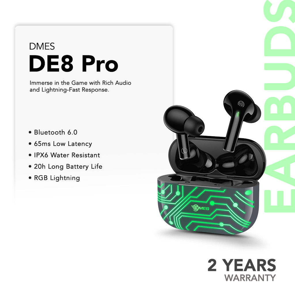 Dmes DE8 Pro Wireless Earbuds Bluetooth 6.0 IPX6 Waterproof 65ms Low ...