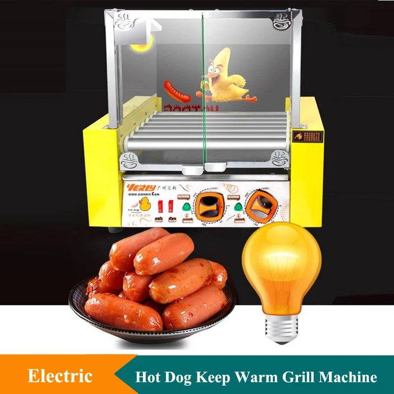7 Rolls Hot Dog Grill Machine With Glass Door Mini Fish Balls Sausage ...