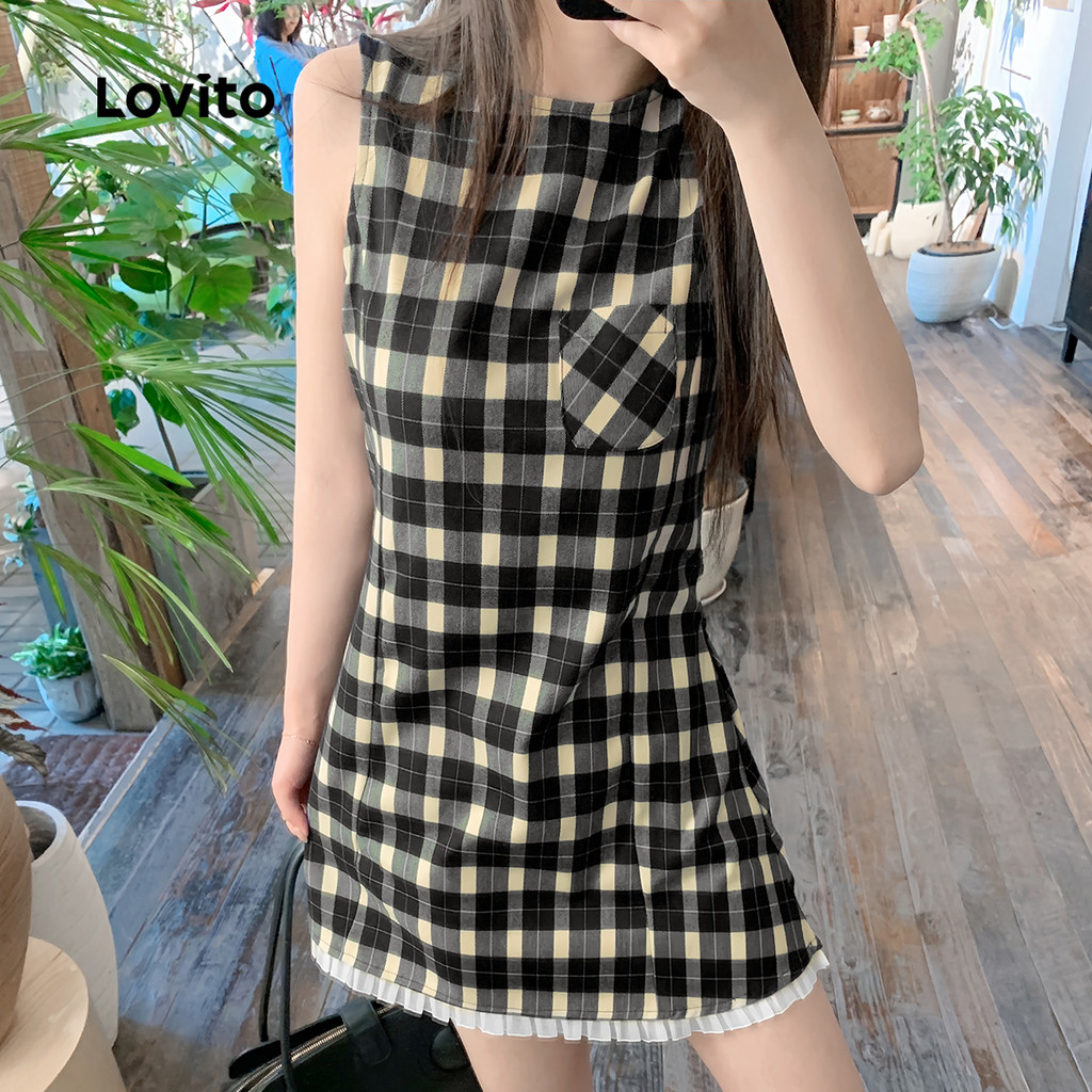 (Trendy) Lovito Casual Plaid Pocket Colorblock Dress for Women ...