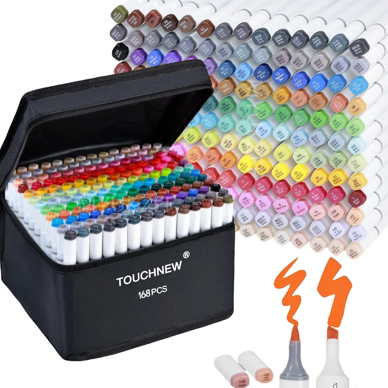 TOUCHNEW Alcohol Markers Soft Brush Tip, 30-168 Colors Dual Tip Brush ...