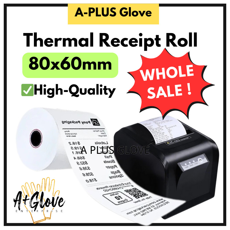 80mm x 60mm Thermal Receipt Paper Rolls Kertas Resit Gulung Credit Card ...
