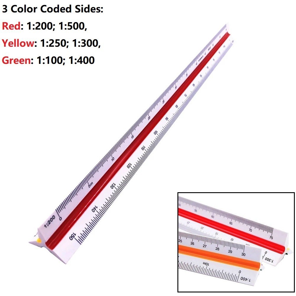 FSFO| 30cm Color Coded Side Triangular Metric Scale Ruler 1:100/200/250 ...