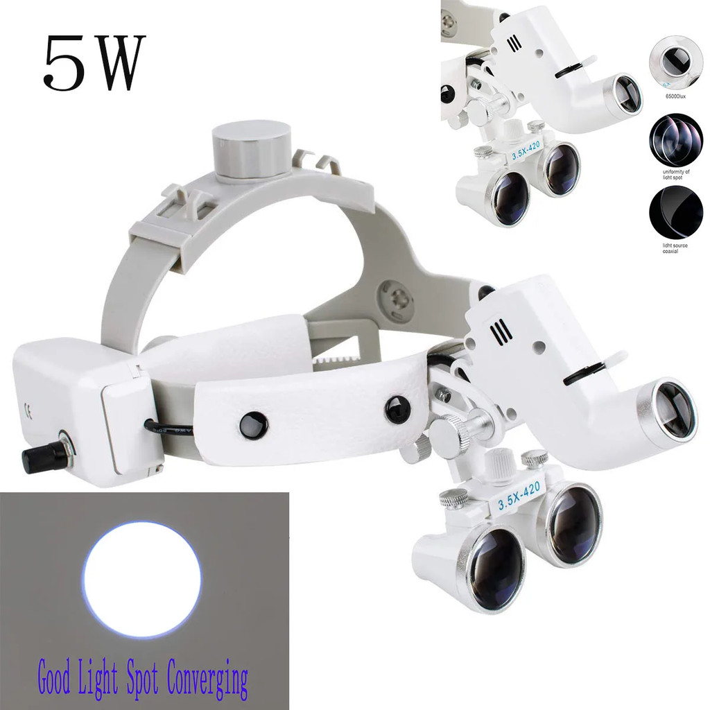 Wireless 5W ENT Headlight for Dental Loupes 2.5X 3.5X Binoculars Dental ...