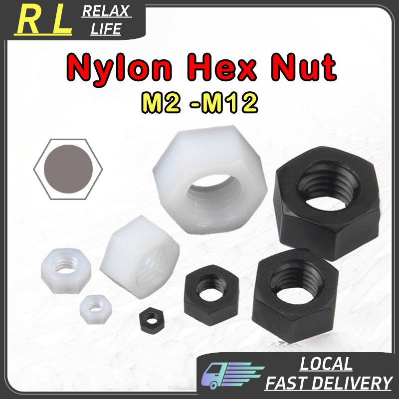 [RL] M2-M12 Nylon Hex Nut Plastic Hexagon Lock Nuts DIN934 Black White ...