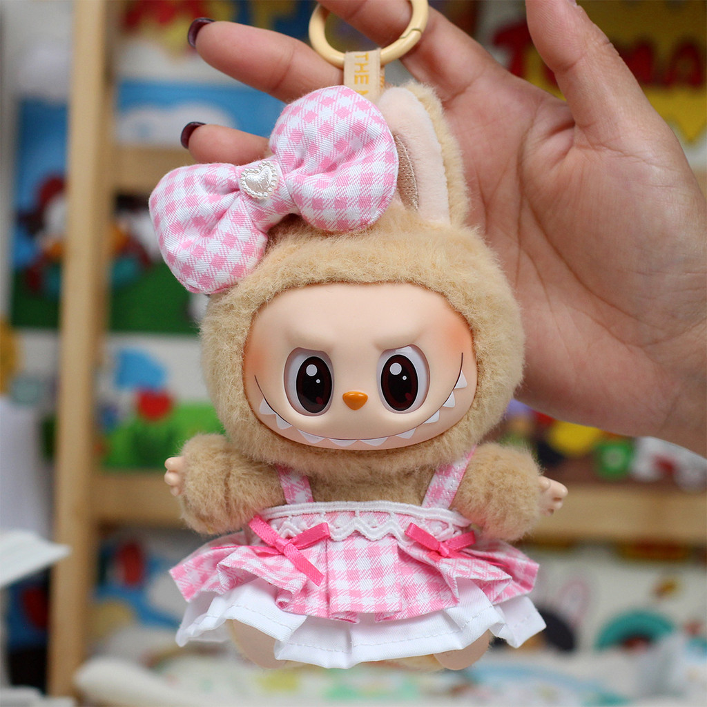 Labubu V1 Clothes Set Pink Plaid Princess Dress for Labubu Have A Seat ...