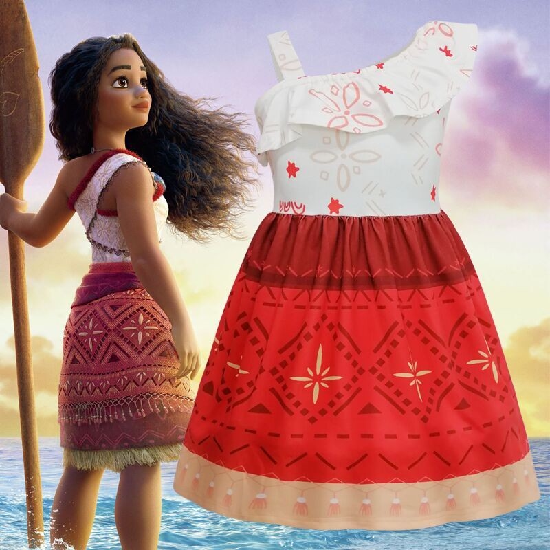 Ocean Adventure Movie Girls Moana Princess Costume Ruffle Sleeve Skirt ...