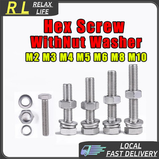 [RL] [SET] Hex Bolt Screw With Nut Washer Hexagon Flat Head SUS 304 ...