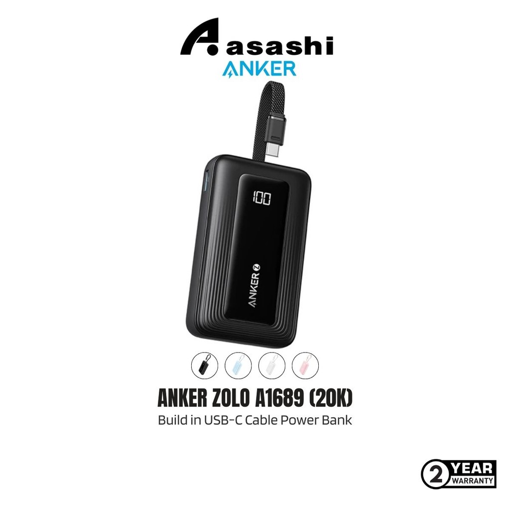 Anker Zolo 20000mAH Power Bank 30W (20K30W Build in USB-C Cable) A1689 ...