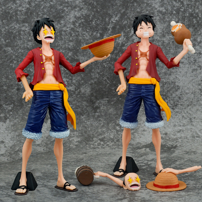 One Piece Set Vertical Luffy Smiley Chicken Legs Eating Meat Star Eyes ...