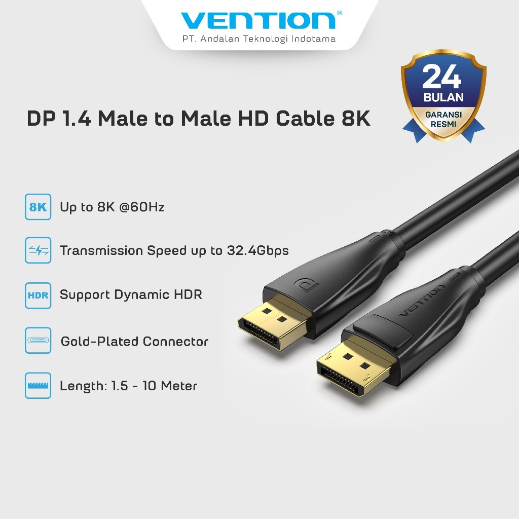 Vention Port Display Cable DP Male to Male 4K 8K UHD 240 144Hz 8K ULTRA HD DYNAMIC HDR VRR 10M ...