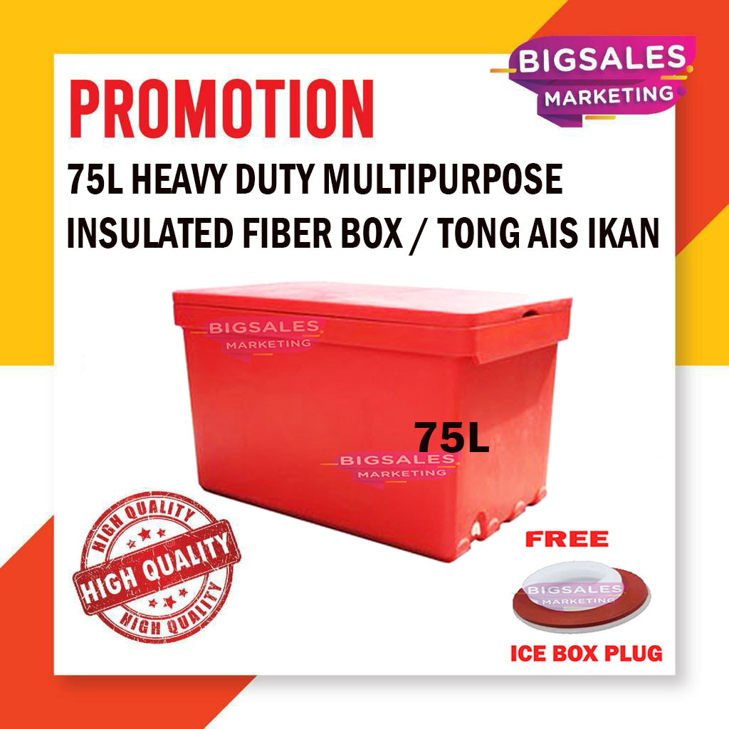 BIGSALES 75 Liter Tong Ais Ikan Tong Oren Tong Fiber Kotak Sejuk Fiber ...