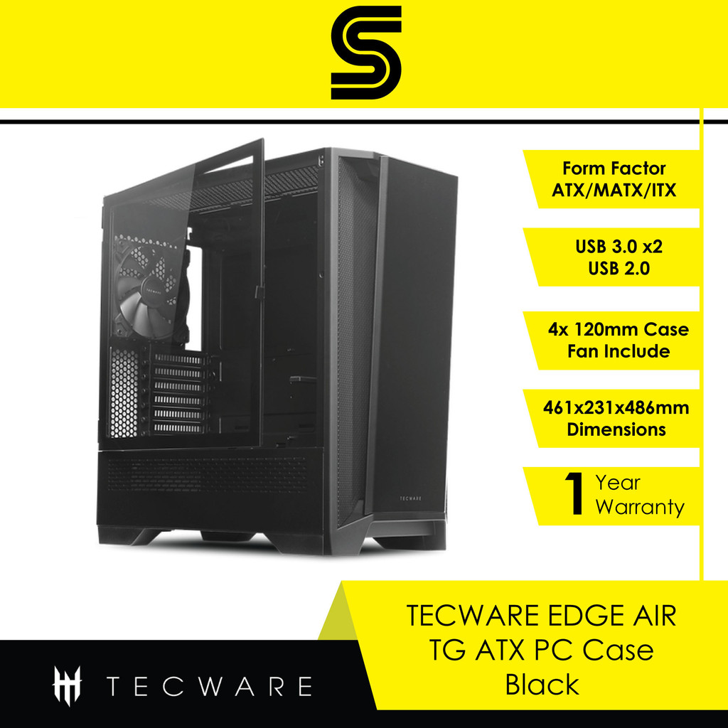 TECWARE Edge Air TG ATX PC Case 4x120mm Fan - Black | Shopee Malaysia