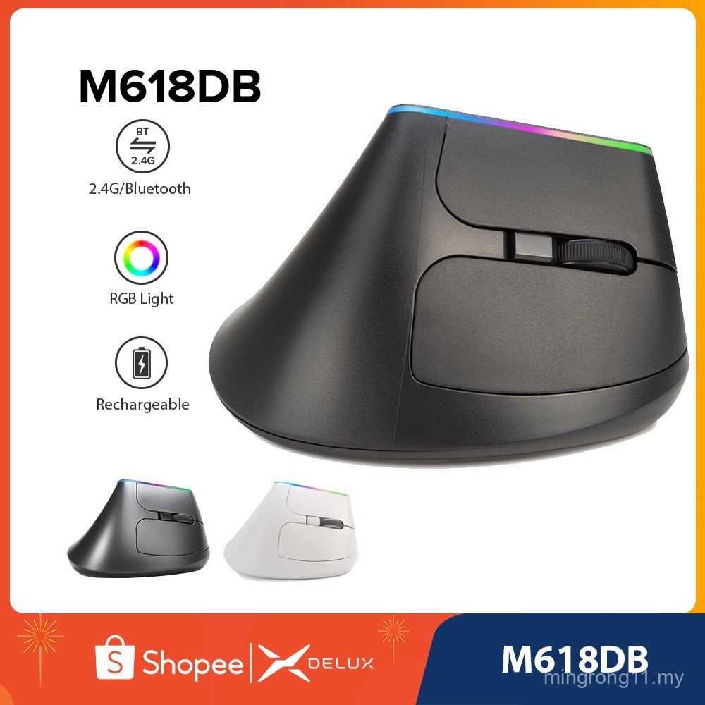 【In stock】Delux M618DB Silent Button Wireless Mouse BT 4.0+2.4GHz Dual mode Ergonomic ...