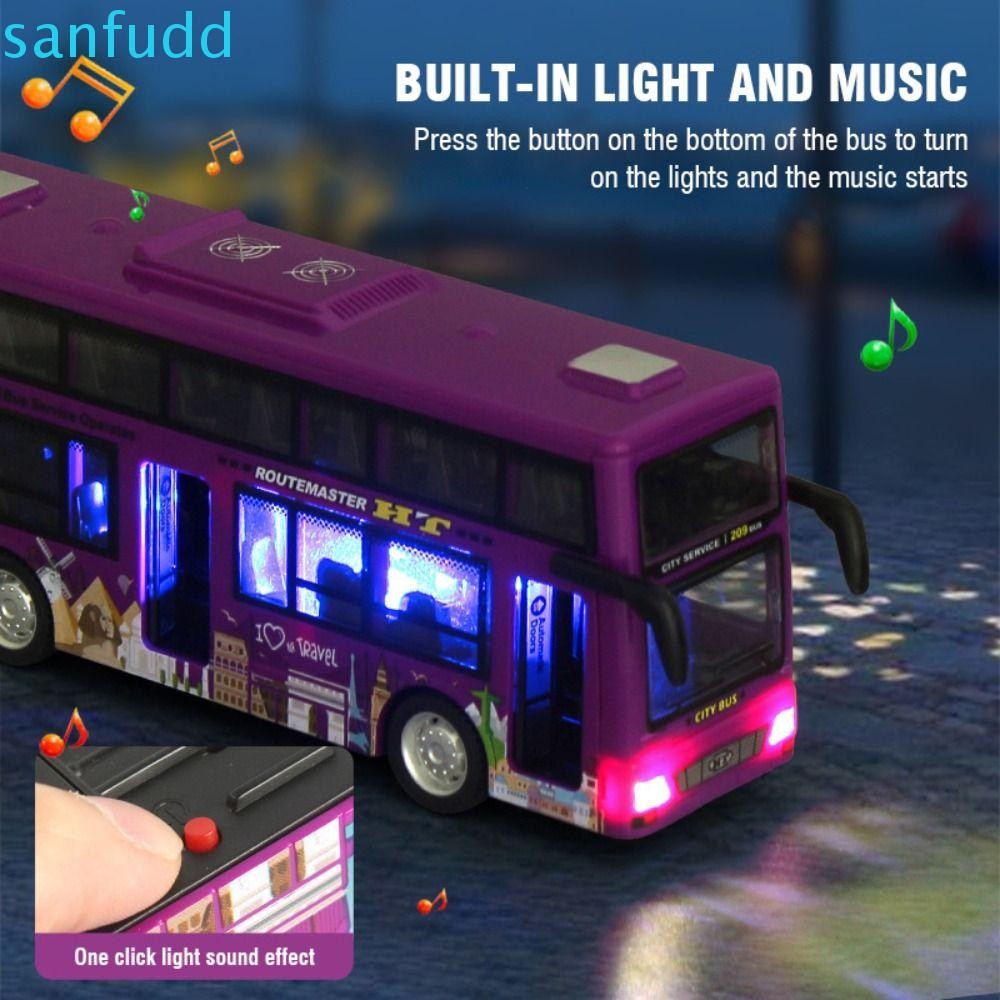 SANFUDD Pull Back Vehicles Toy, City Bus Open the Door Double Decker ...