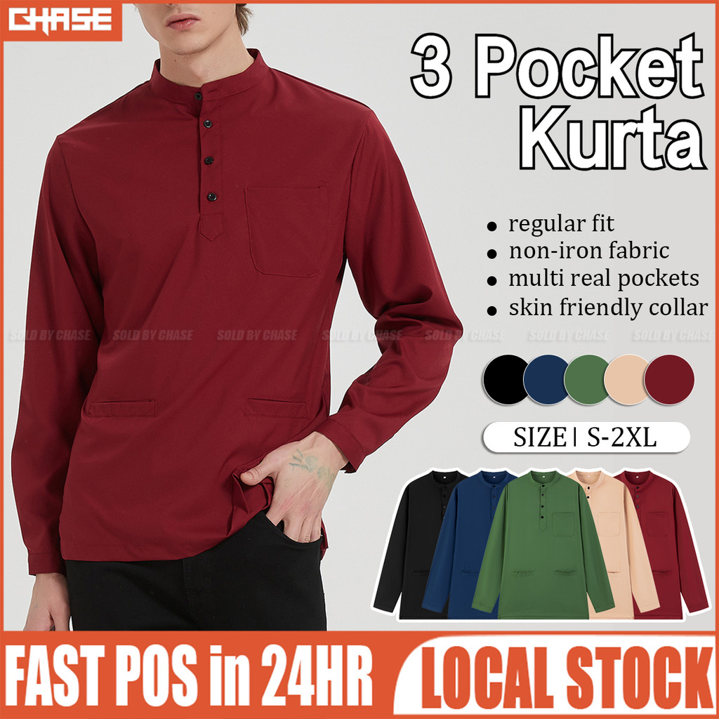 Kurta Lelaki Lengan Panjang Dewasa Plain Casual Smart Mandarin Collar ...