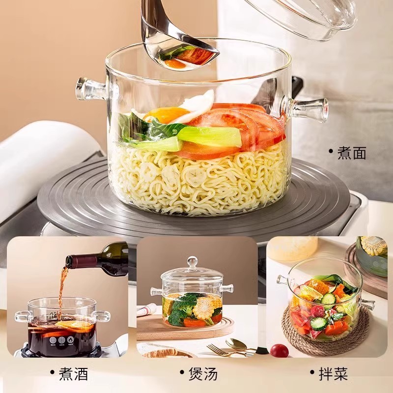 Periuk kaca kalis letupan tebal borosilikat tinggi memasak periuk wain ...