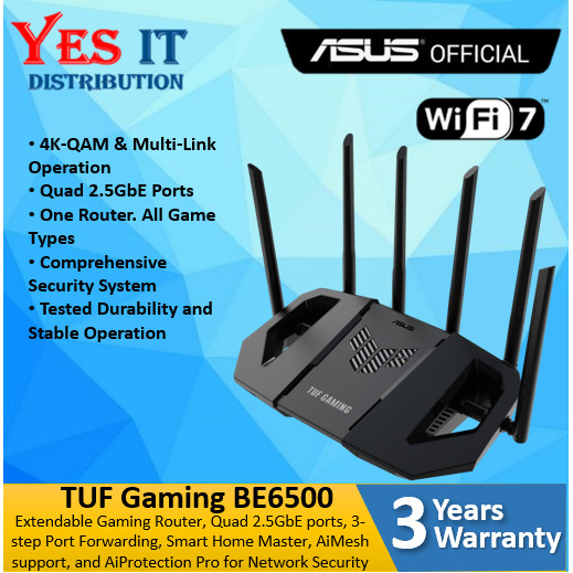 ASUS TUF GAMING TUF-BE6500 BE6500 DUAL BAND WIFI 7 EXTENDABLE GAMING ...