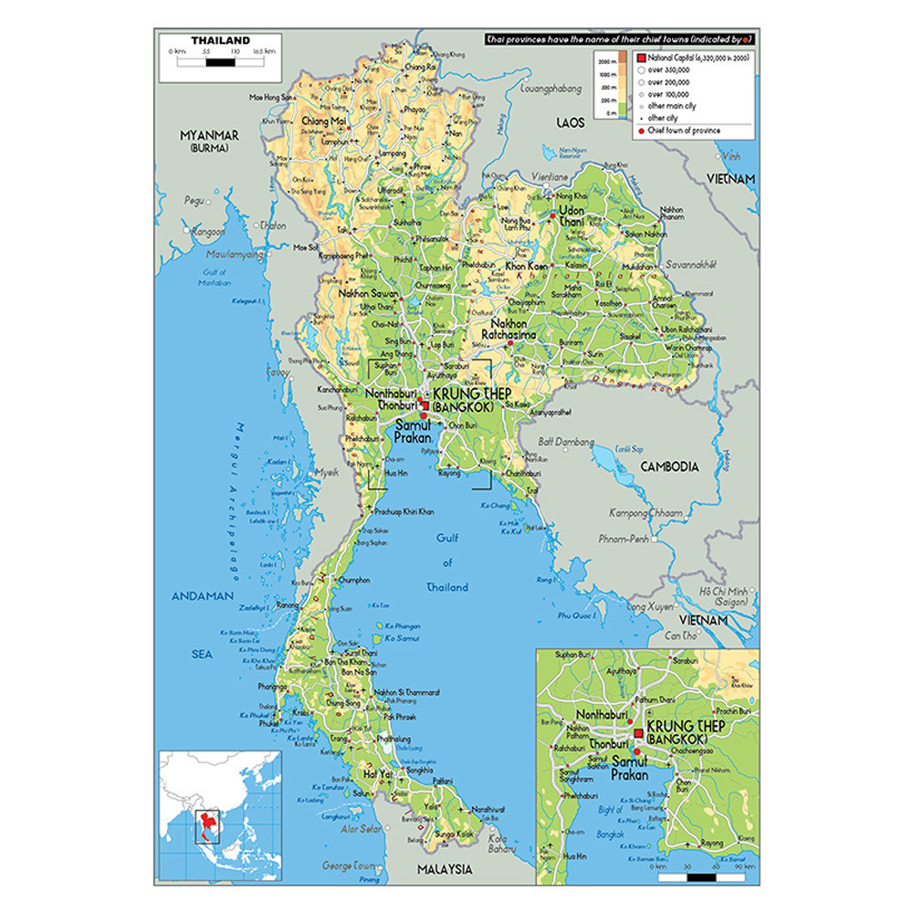 A1/A2/A3-English-Thailand Map-Geographical Map Decorative Hanging ...