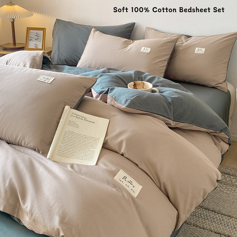 Japanese Muji Style Quilt Cover Set Twill 40S Soft 100% Cotton Bedsheet ...