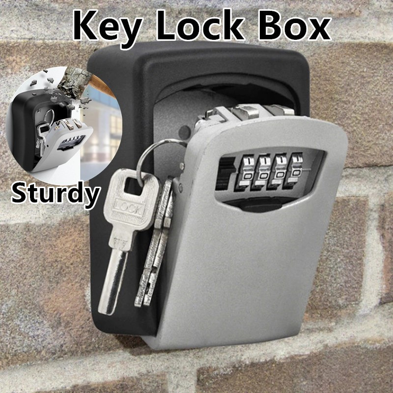 4-Digit Combination Key Lock Box - Wall Mount Alloy Mini Safe | Shopee ...